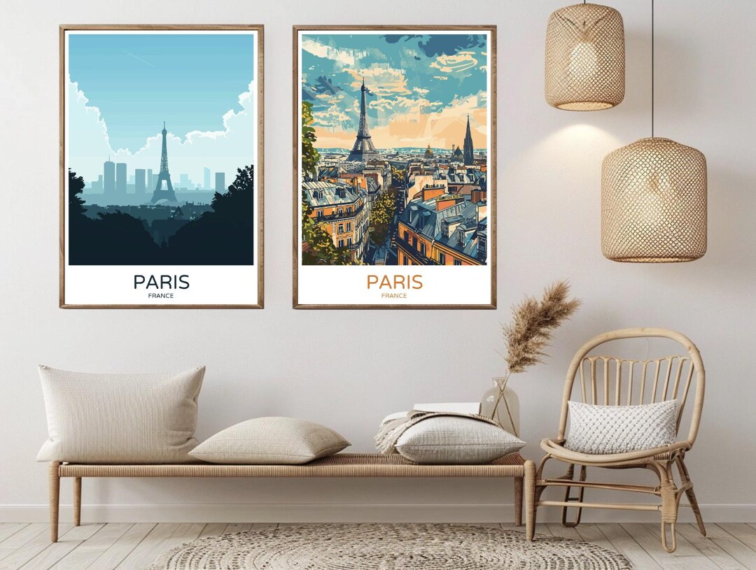 Paris Skyline France Poster Travel Paper Print Eiffel Tower Pyrenees ...