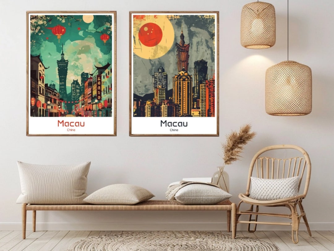 Macau China Vintage Travel Poster: Cityscape Wall Decor - Etsy