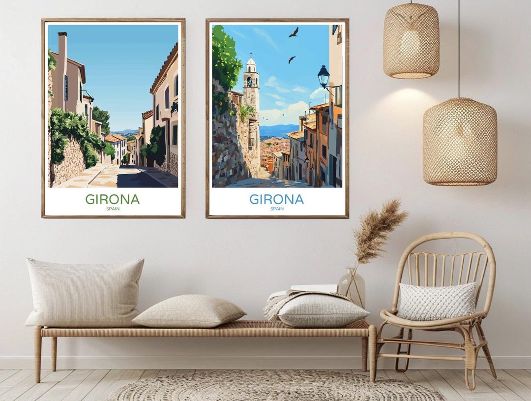 Girona Spain Poster Travel Paper Print Girona Beach Onyar Catalonia ...