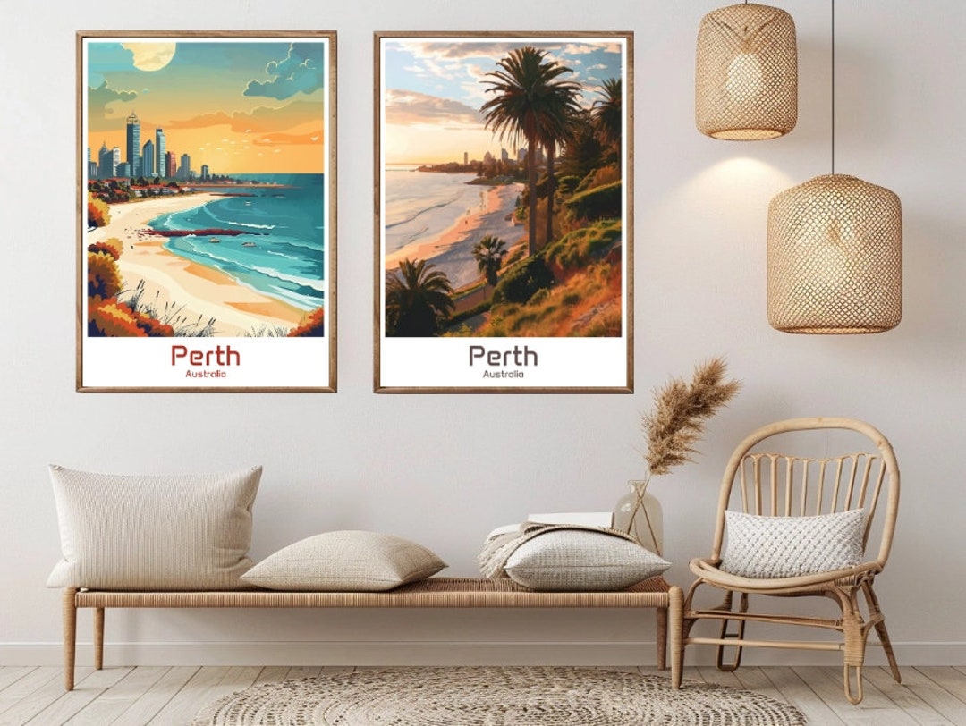 Perth Australia Travel Poster: Skyline Sunset Vintage Print - Etsy