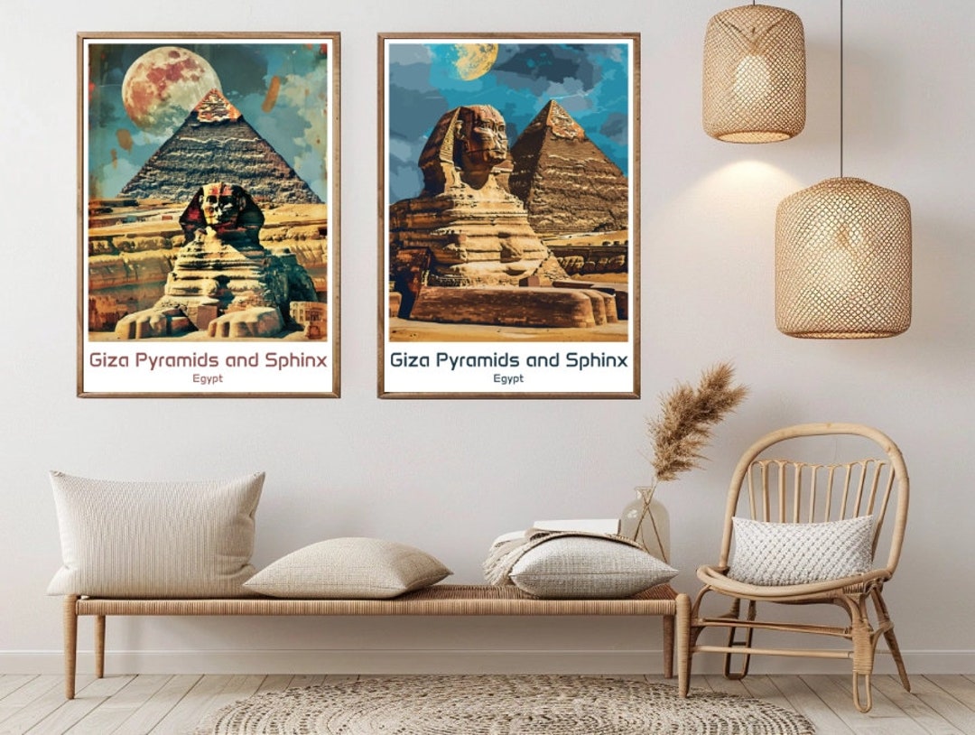 Pyramids of Giza and Sphinx Poster Travel Print Great Sphinx Canvas ...