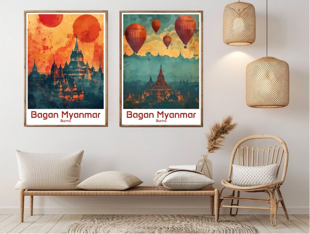 Bagan Myanmar Burma Poster Travel Print Myanmar Bagan Canvas Vintage ...