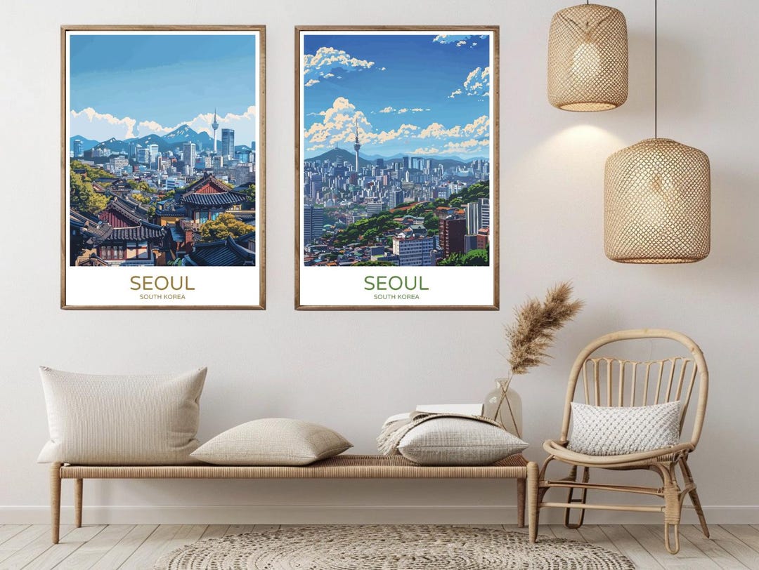 Seoul City Skyline South Korea Poster Travel Paper Print Seoul Sunset ...