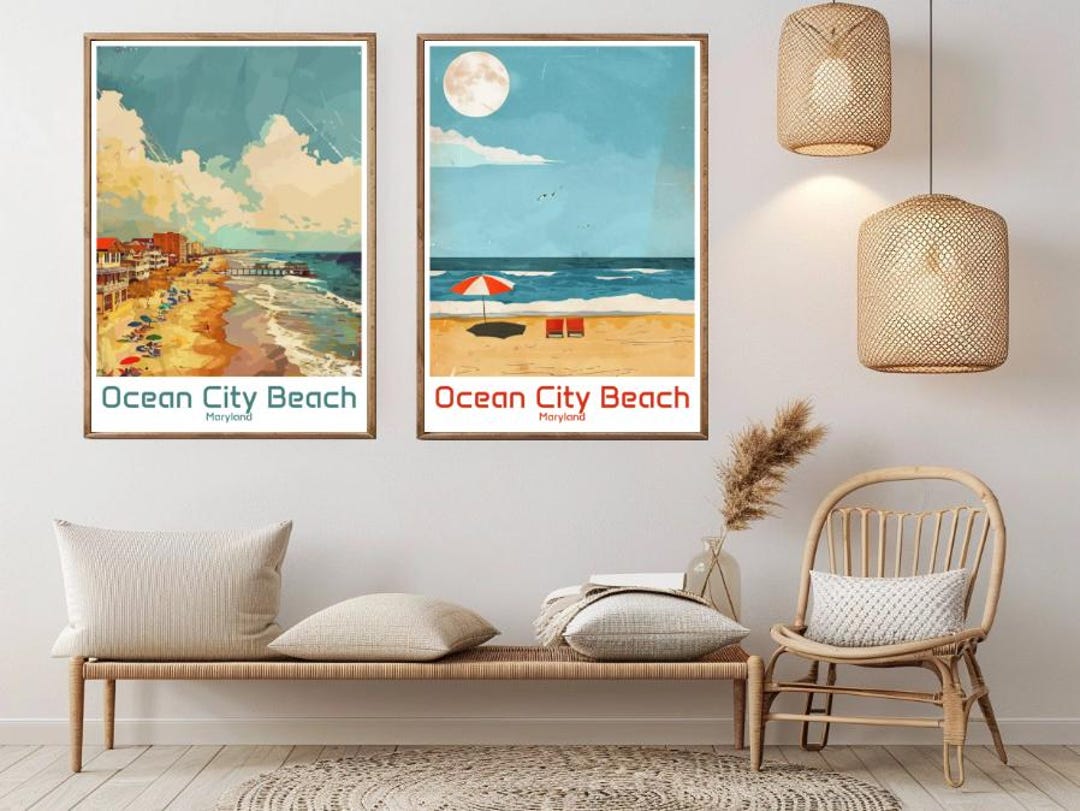 Ocean City Beach Maryland Poster Travel Paper Print Maryland Ocean City ...