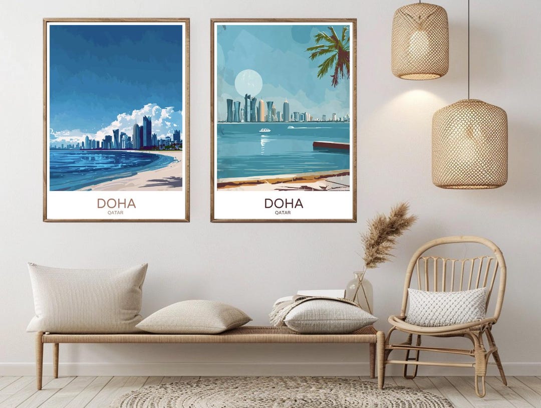 Doha Skyline Qatar Poster Travel Paper Print Doha Persian Gulf Asia ...