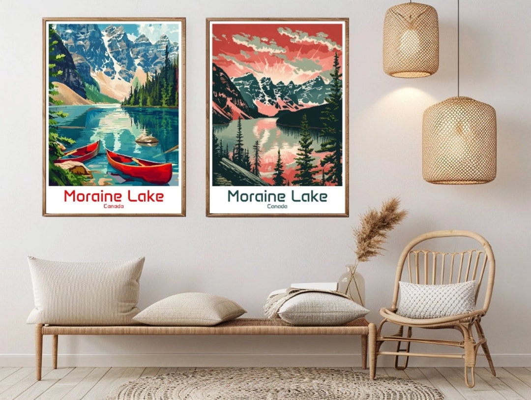 Moraine Lake Canada Poster Travel Print Banff National Park Moraine Lake Canvas Vintage Travel ...