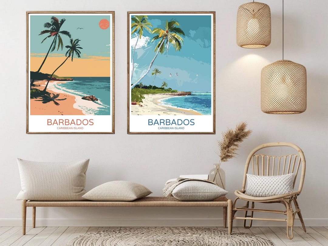 Barbados Caribbean Island Poster Travel Paper Print Caribbean Sea Beach ...