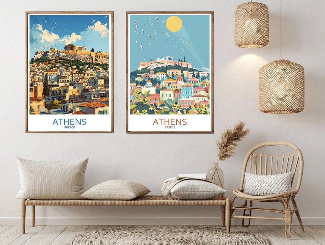 Athens Skyline Greece Poster Travel Paper Print Greek Acropolis Athens ...