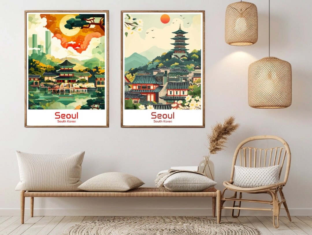 Seoul South Korea Poster Travel Paper Print Skyline Seoul Sunset Canvas ...