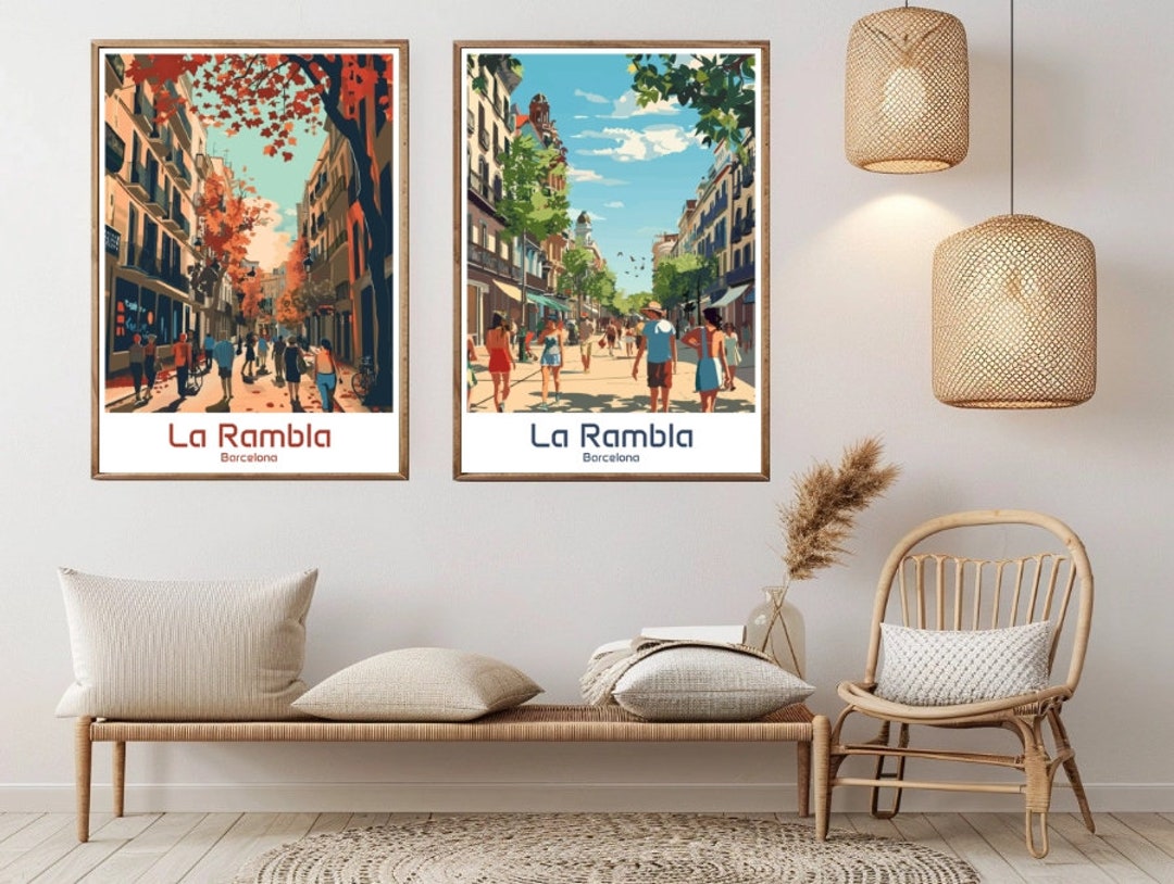 La Rambla Barcelona Spain Poster Travel Paper Print Barcelona La Rambla ...