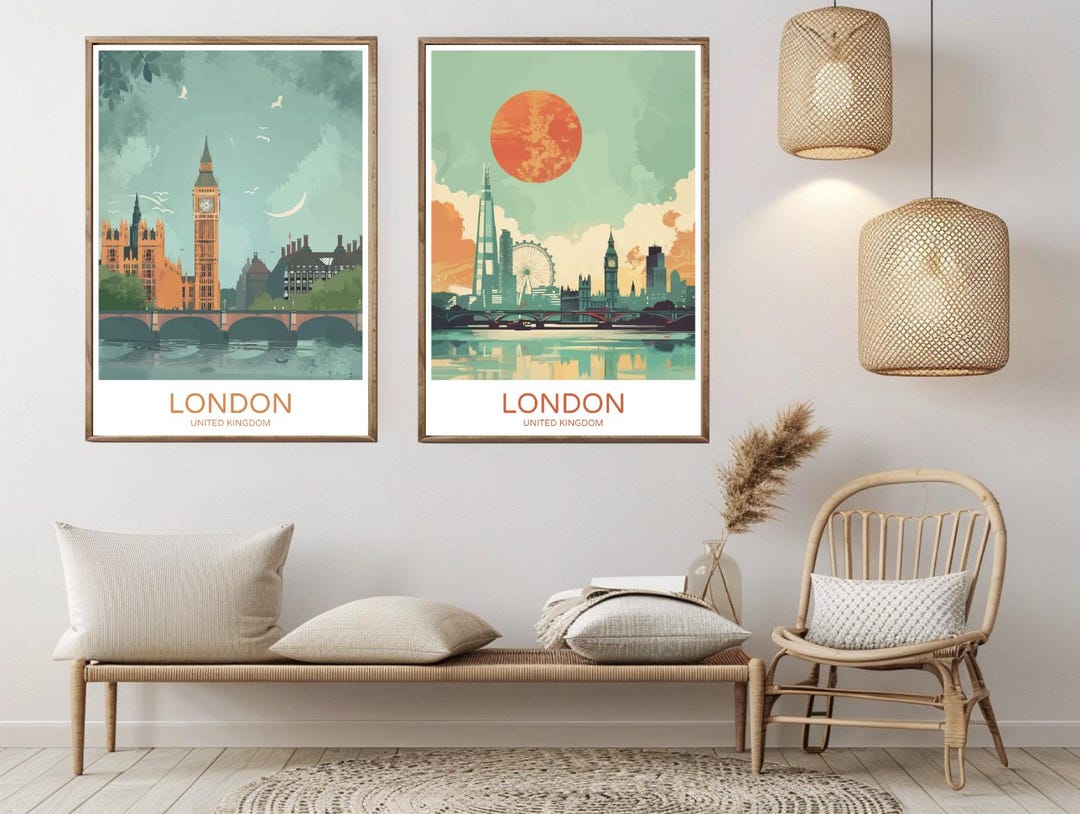 London Skyline Poster Travel Paper Print London River Thames United ...