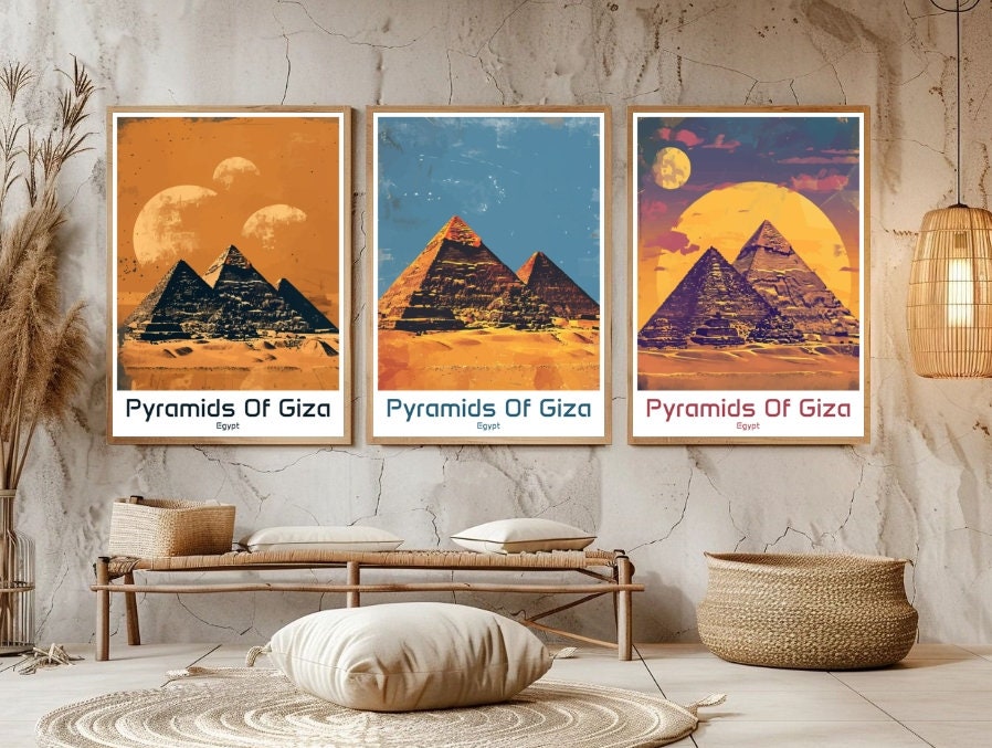 Egyptian Pyramids Poster Travel Print Great Sphinx Canvas Vintage ...