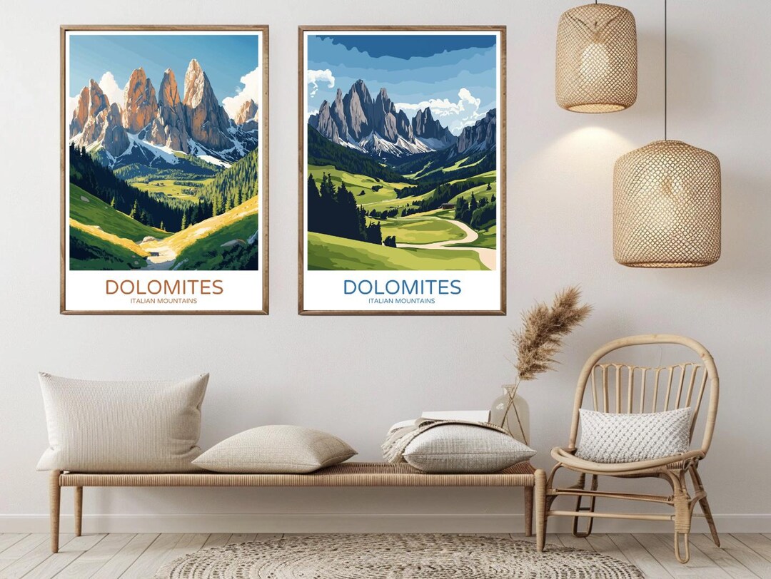 Dolomites Italian Mountains Poster Travel Paper Print Dolomiti Alps ...