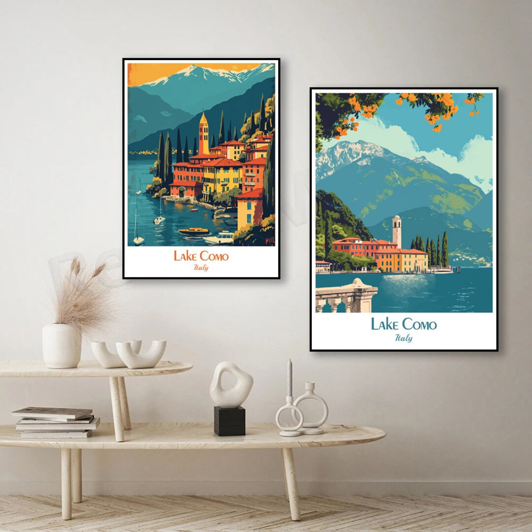 Lake Como Italy Travel Poster Lombardy Lake Como Canvas Print Vintage ...