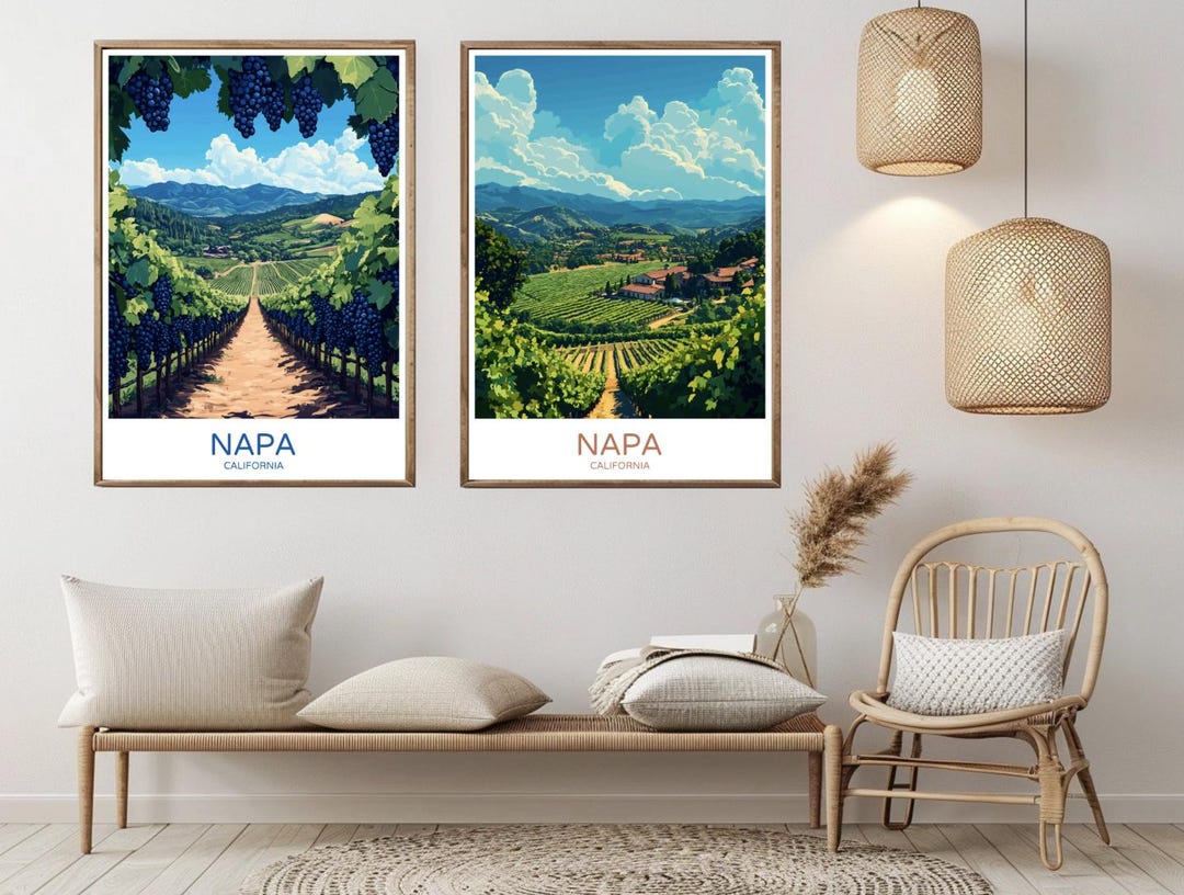 Napa Valley Vineyard Poster: Vintage California Travel Art (digital ...