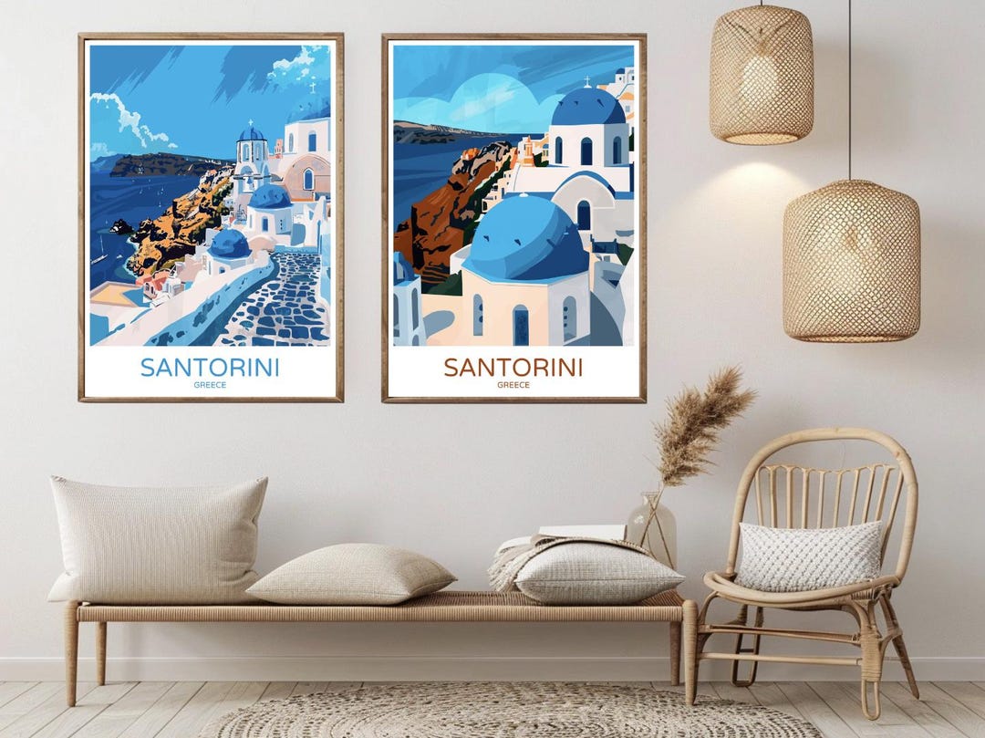 Santorini Greece Poster Travel Paper Print Greek Islands Santorini ...