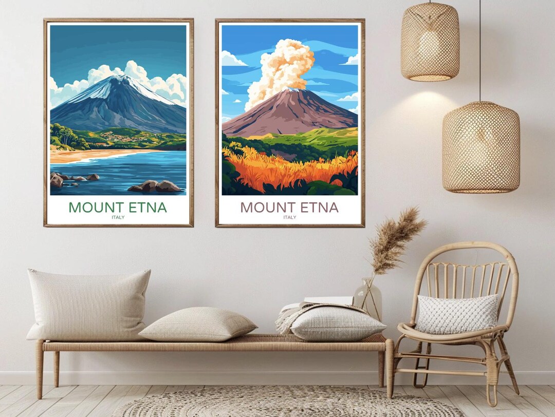 Mount Etna Italy Poster Travel Paper Print Catania Mount Etna Sicily ...