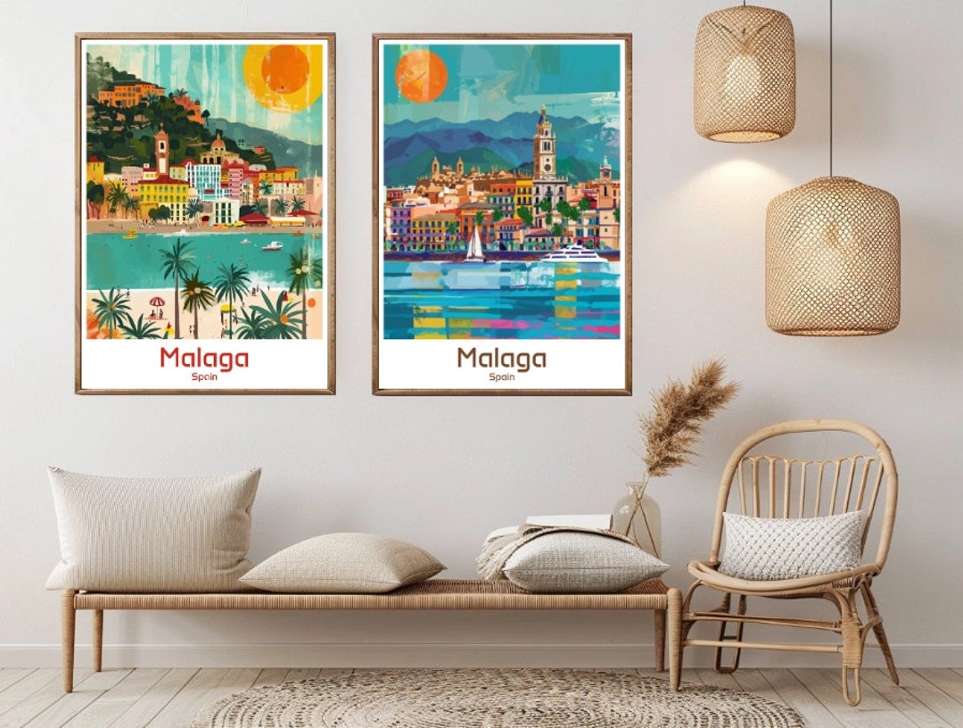 Malaga Spain Poster Travel Paper Print Andalusia Malaga Beach Sunset ...