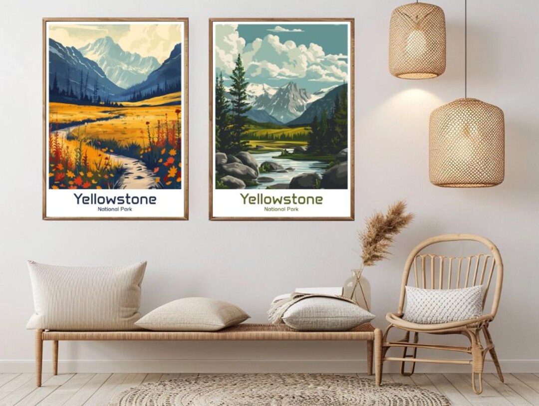 Yellowstone National Park Wyoming Poster Travel Paper Print Yellowstone ...
