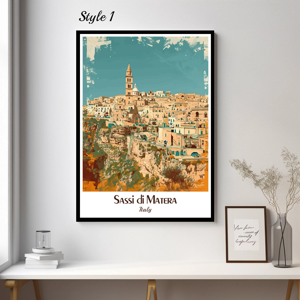 Sassi Di Matera Italy Poster Sassi Di Matera Canvas Print Illustration ...