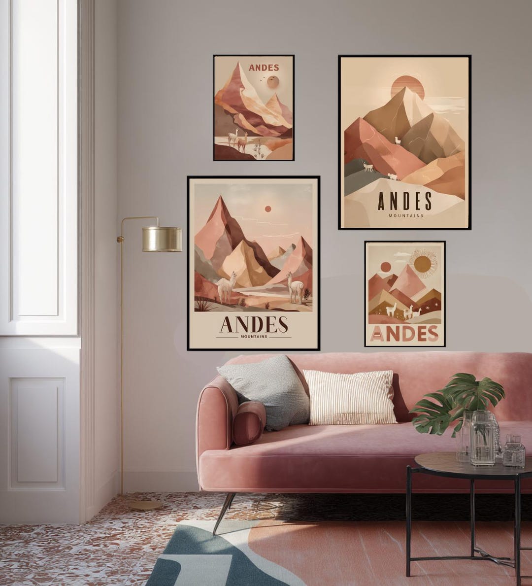Andes Mountains Boho Travel Poster Earthy Terracotta Beige Wall Art ...