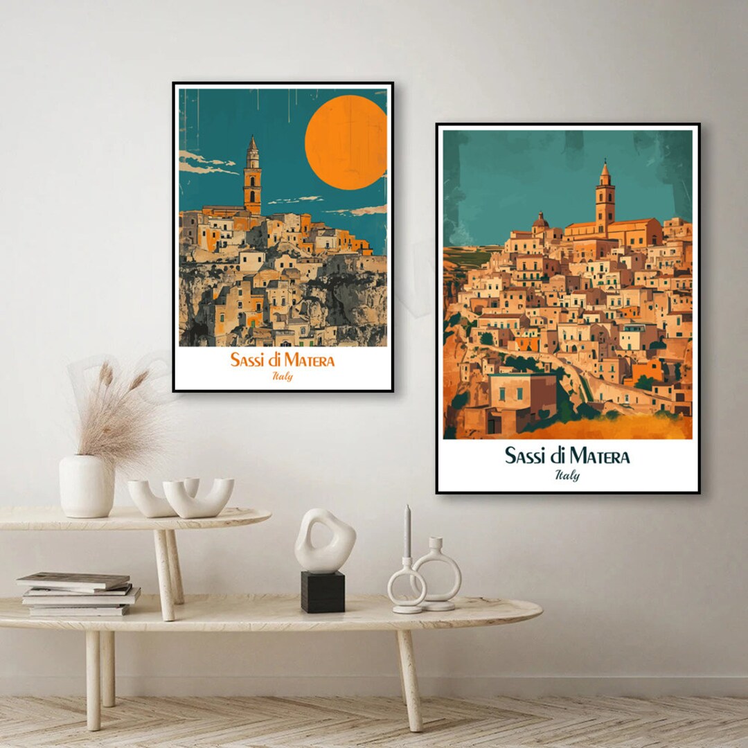 Sassi Di Matera Italy Poster Sassi Di Matera Canvas Print Illustration ...