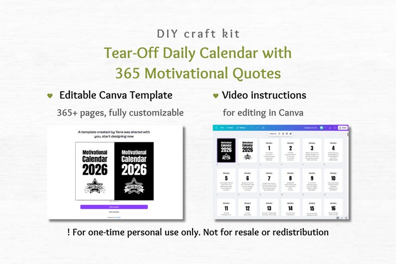 Editable Tear-off Calendar | Canva Template + Ready-to-print | 365 ...