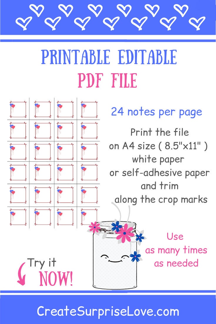 Love Notes Template Printable Message Cards Personalized Note - Etsy