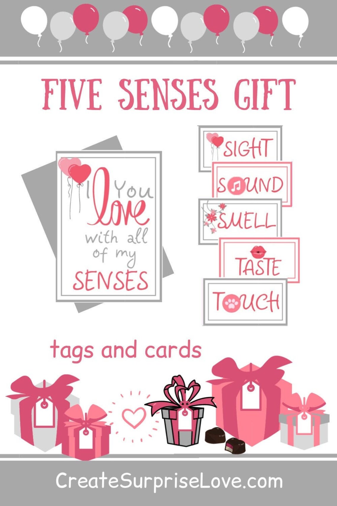 5 Senses Gift Tags Printable Labels 1st Anniversary Gift for - Etsy