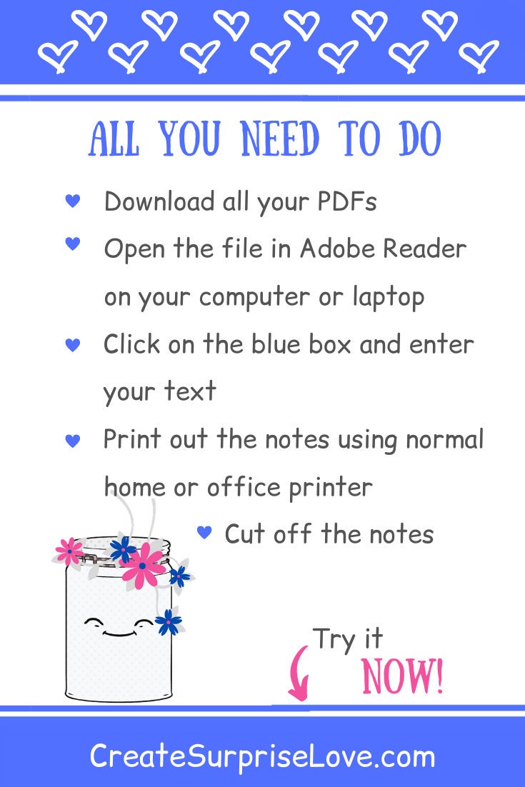 Love Notes Template Printable Message Cards Personalized Note - Etsy