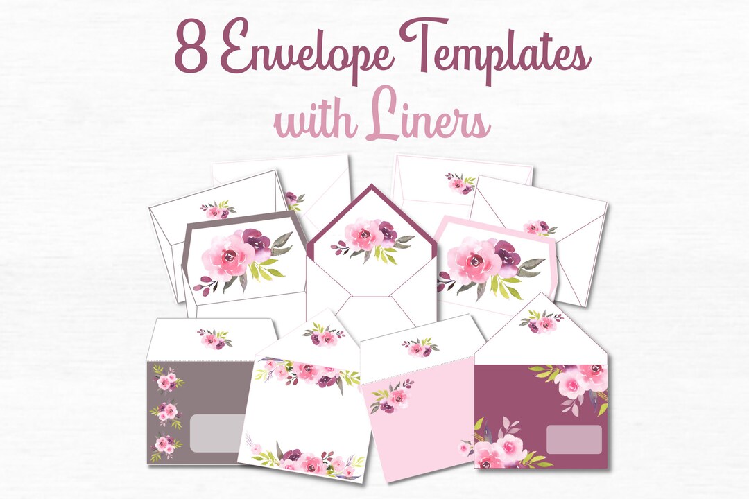 Envelope Template Printable Stationery Set Cute Lined Envelopes Rose ...