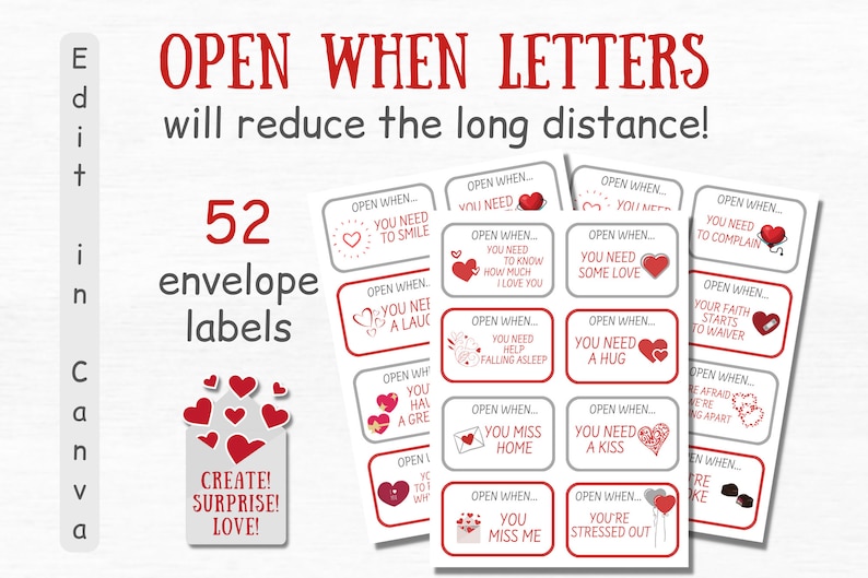 Open When Letters Printable Labels Long Distance Relationship Gift for ...