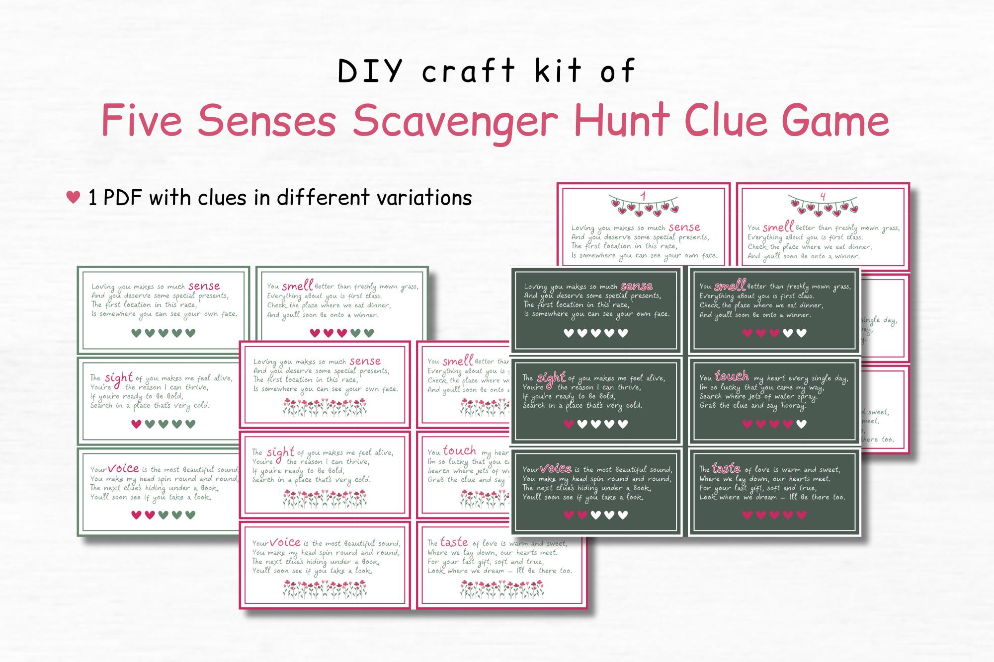 5 Senses Gift Tags Adult Scavenger Hunt Clue Game for Couples ...