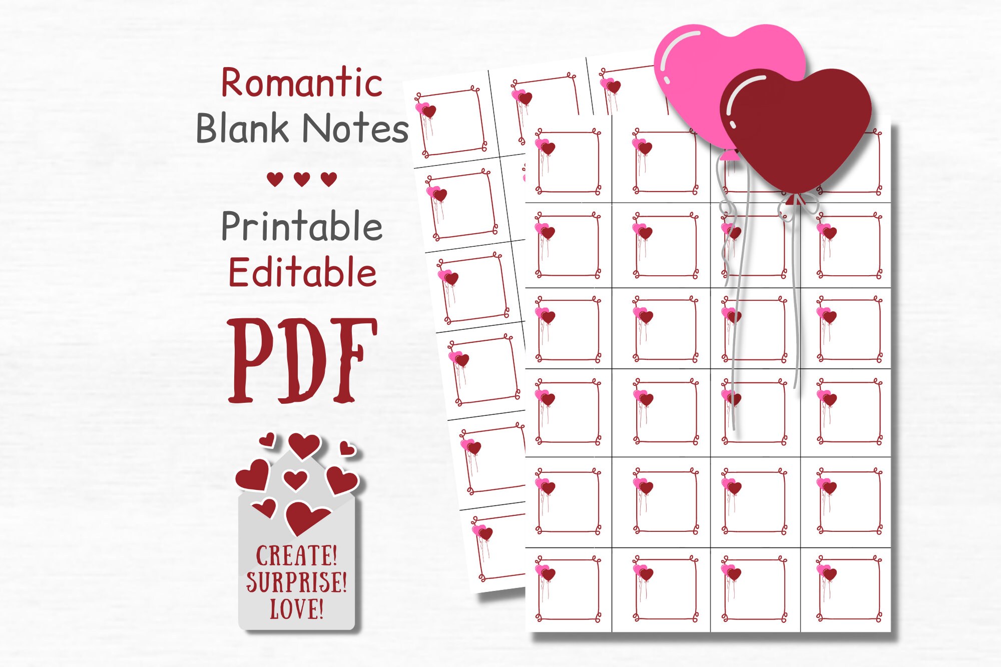 Love Notes Template Personalized Note Cards Printable Message Cards ...