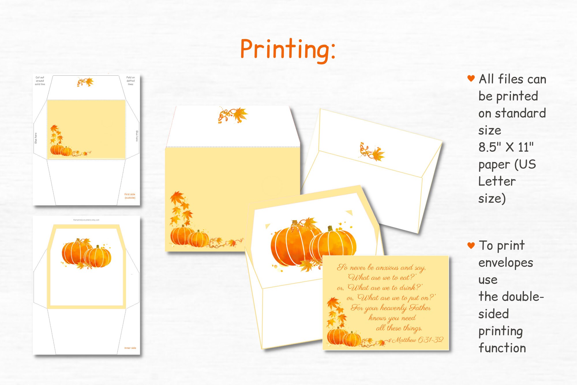 Bible Verse Cards Printable Stationery Set Autumn Christian Gifts Cute ...