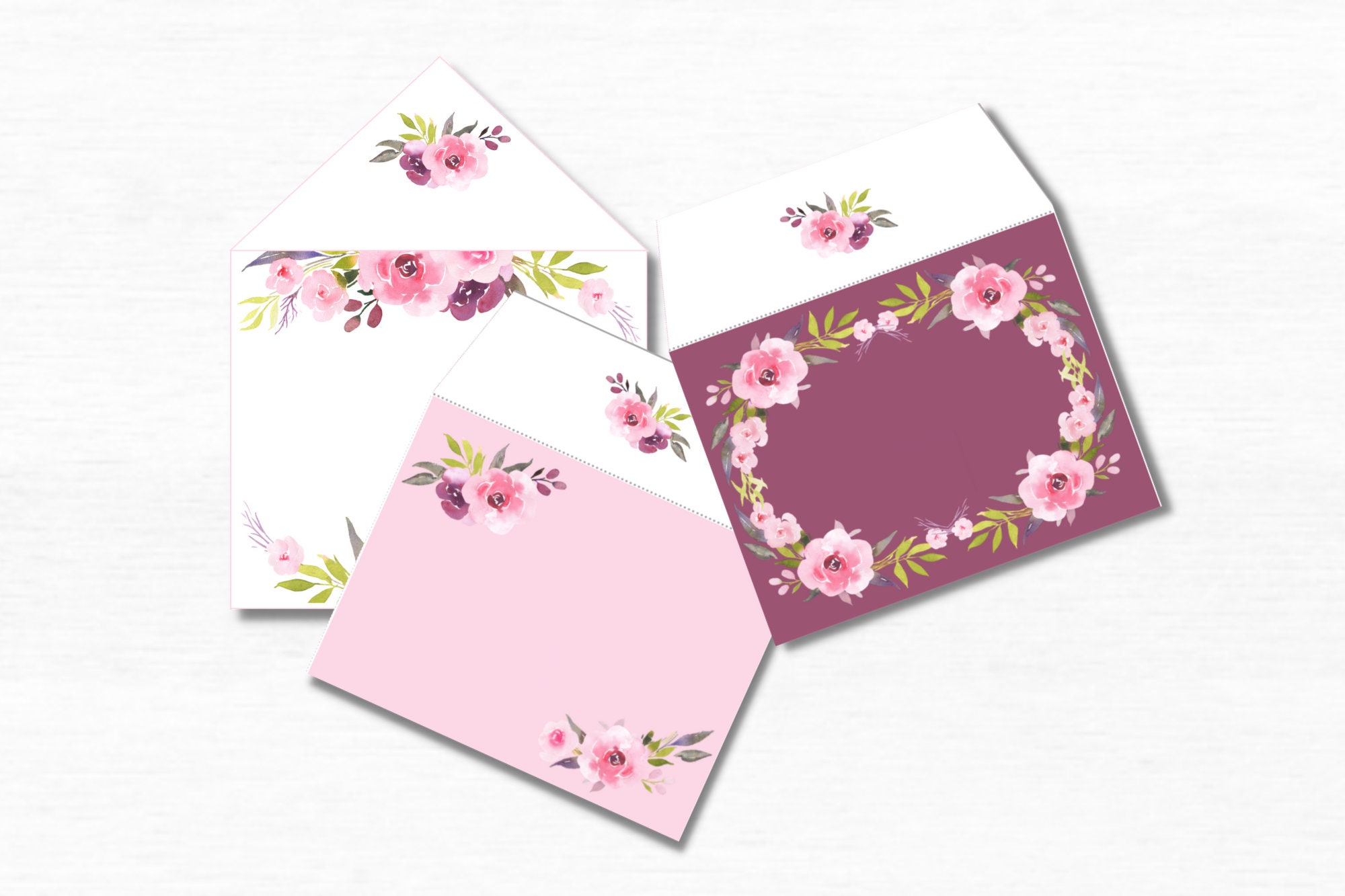 Envelope Template Printable Stationery Set Cute Lined Envelopes Rose ...