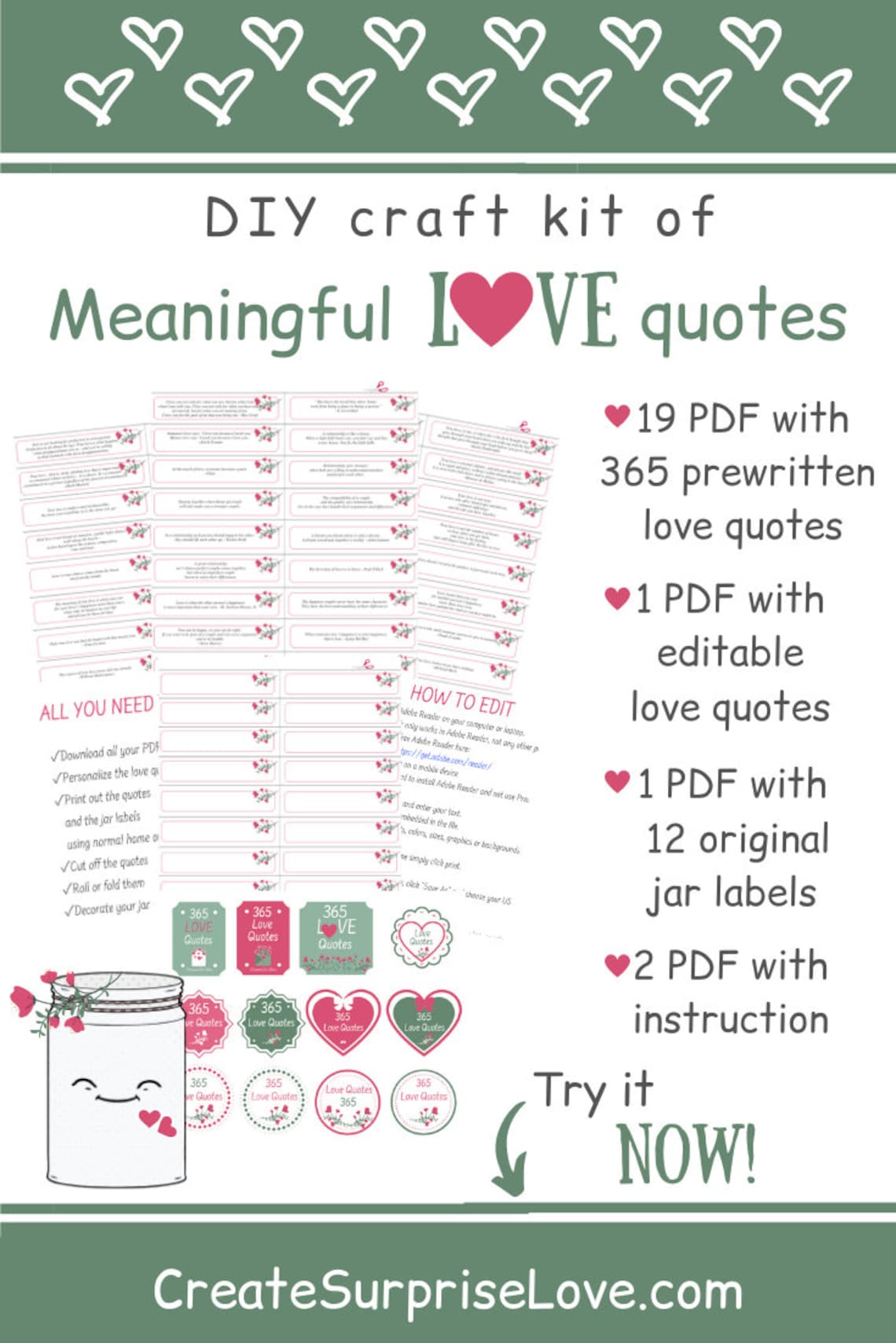 365 Inspirational Quotes Love Jar Notes Printable Quotes Cards - Etsy