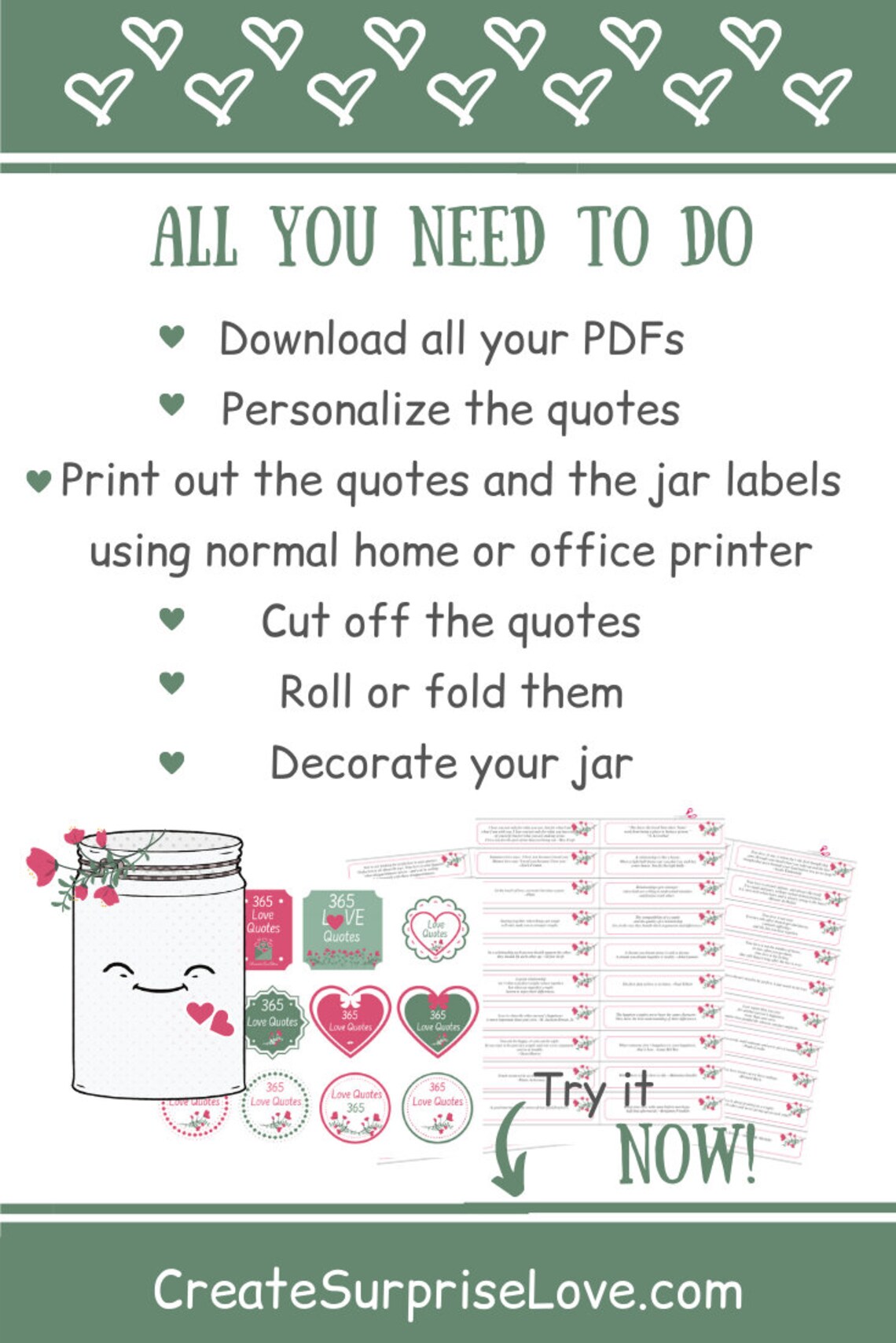 365 Inspirational Quotes Love Jar Notes Printable Quotes Cards - Etsy