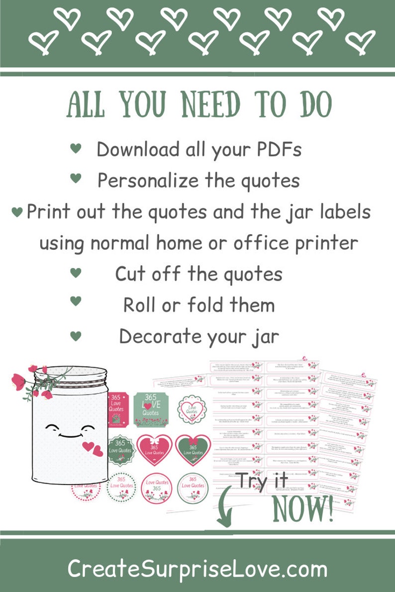 365 Inspirational Quotes Love Jar Notes Printable Quotes Cards | Etsy