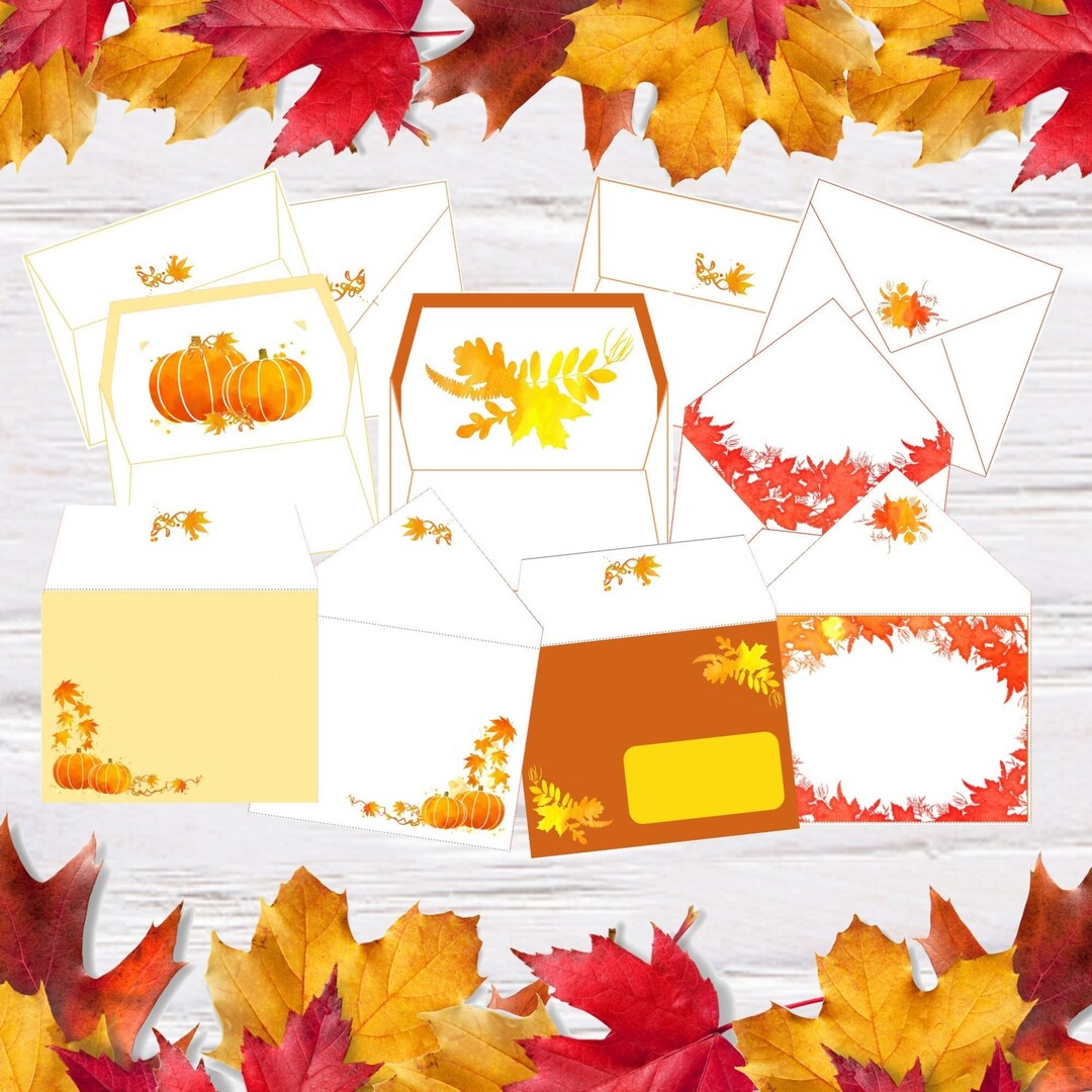Autumn Envelope Template Printable Stationery Set Fall Leaves - Etsy
