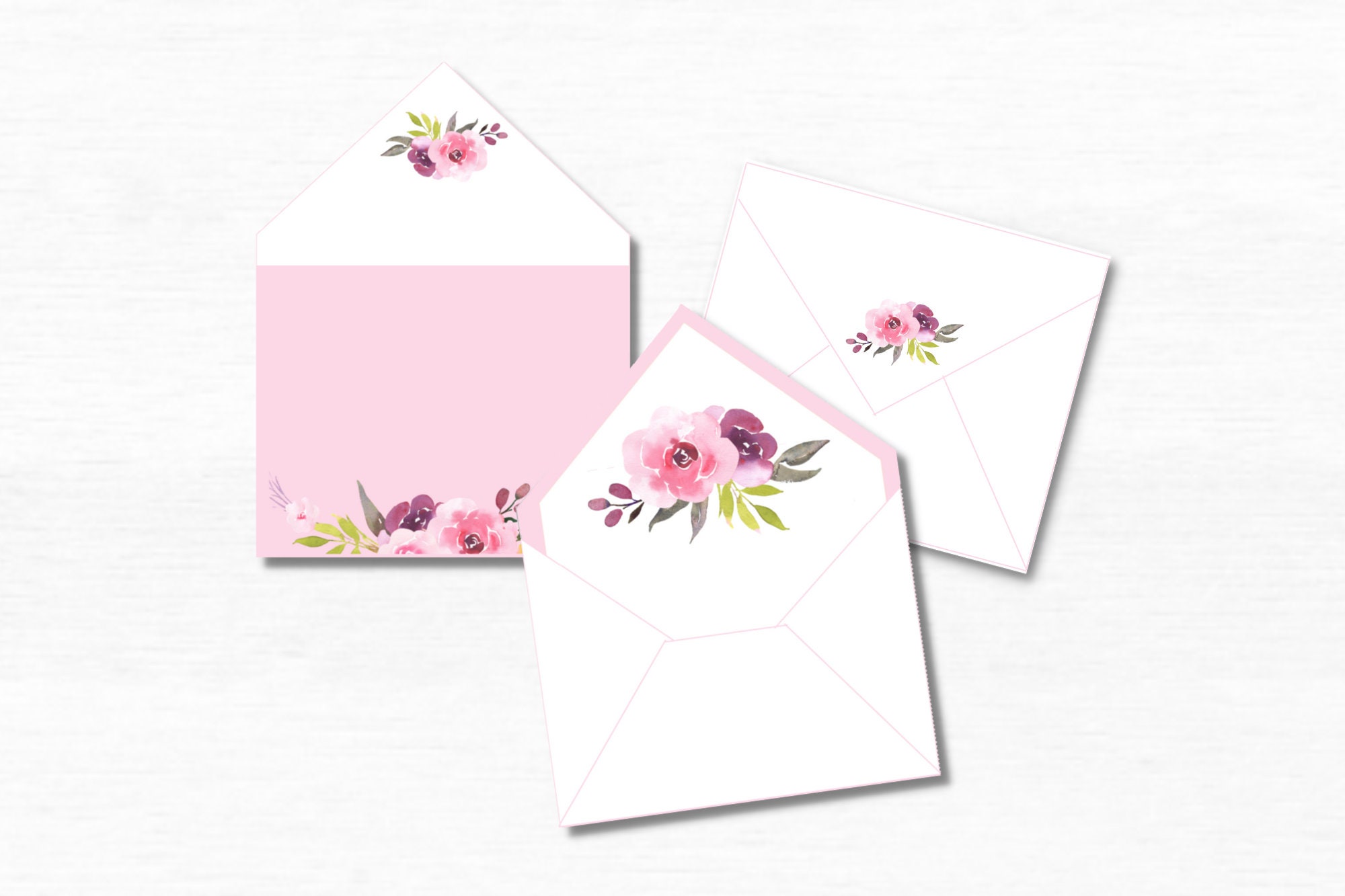 Envelope Template Printable Stationery Set Cute Lined Envelopes Rose ...