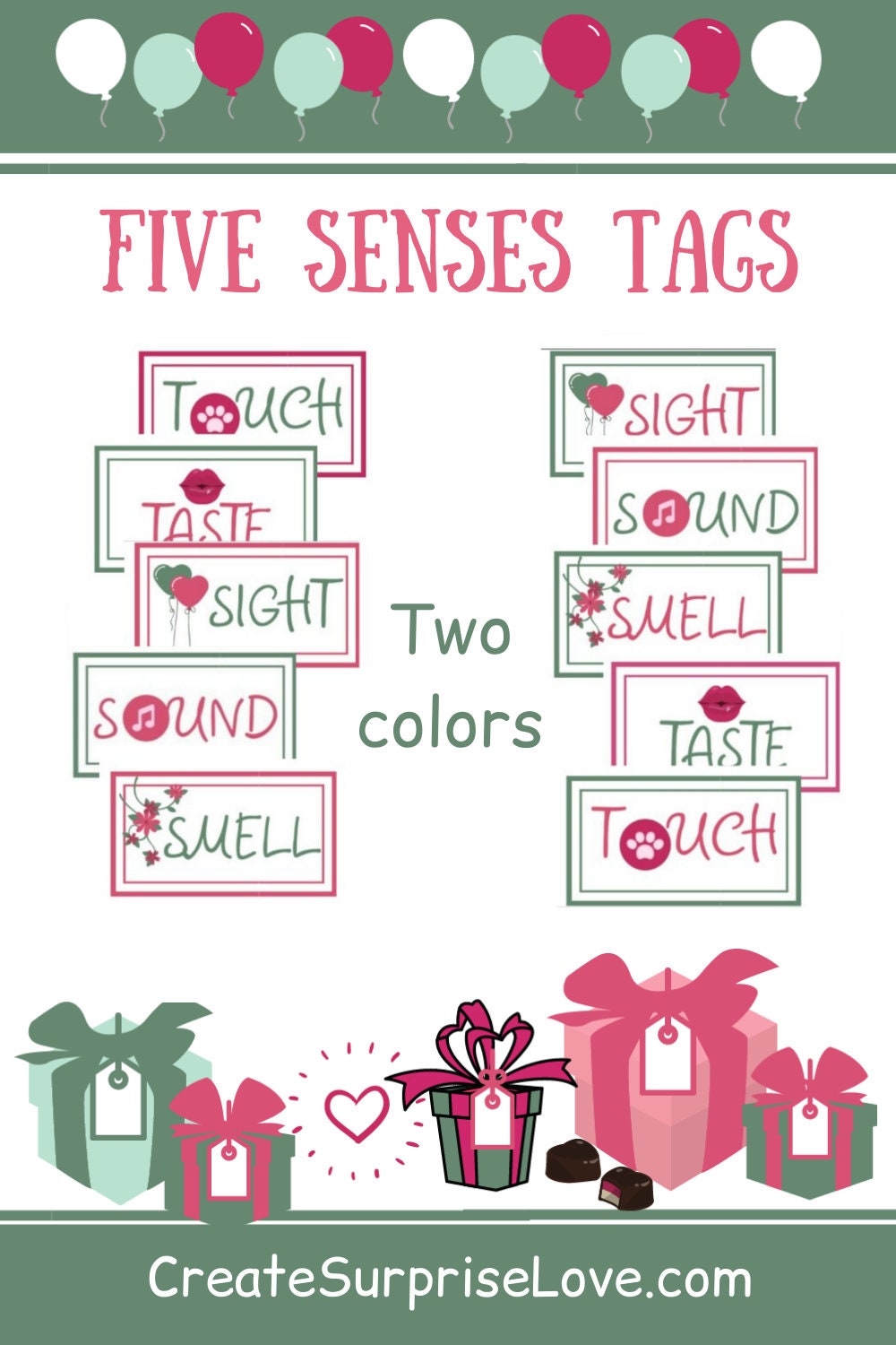 5 Senses Gift Tags Printable Labels 1st Anniversary Gift for - Etsy