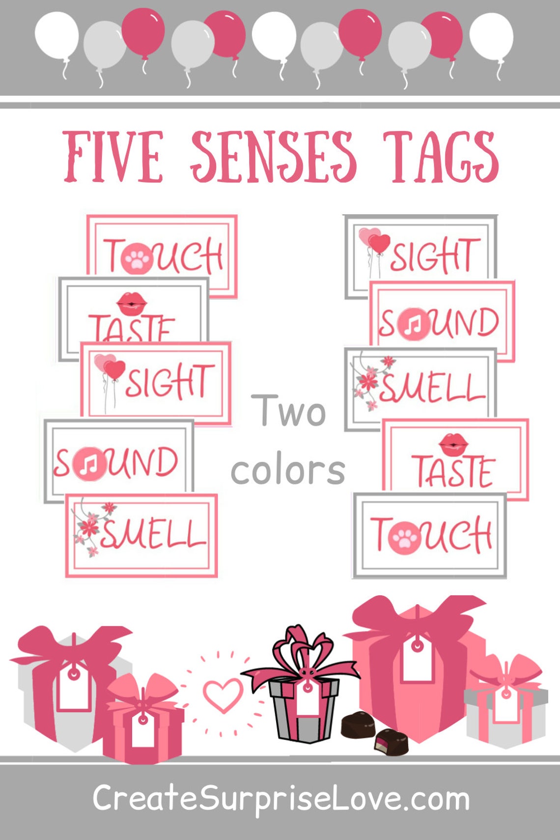 5 Senses Gift Tags Printable Labels 1st Anniversary Gift for - Etsy
