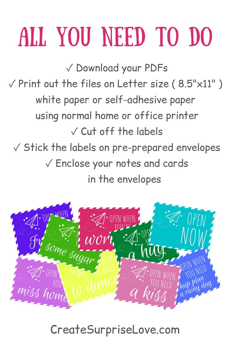 Open When Letters Printable Labels DIY Kit Long Distance | Etsy