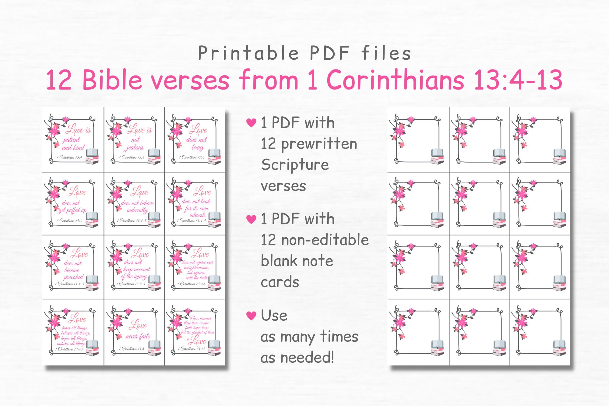 1 Corinthians 13 Bible Verse Cards Love Quotes Bible Journaling Daily ...