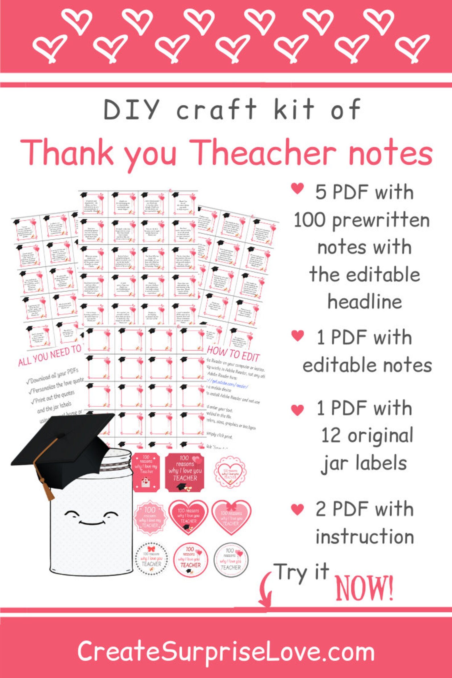 100 Reasons I Love My Teacher Thank You Notes Jar Back to - Etsy