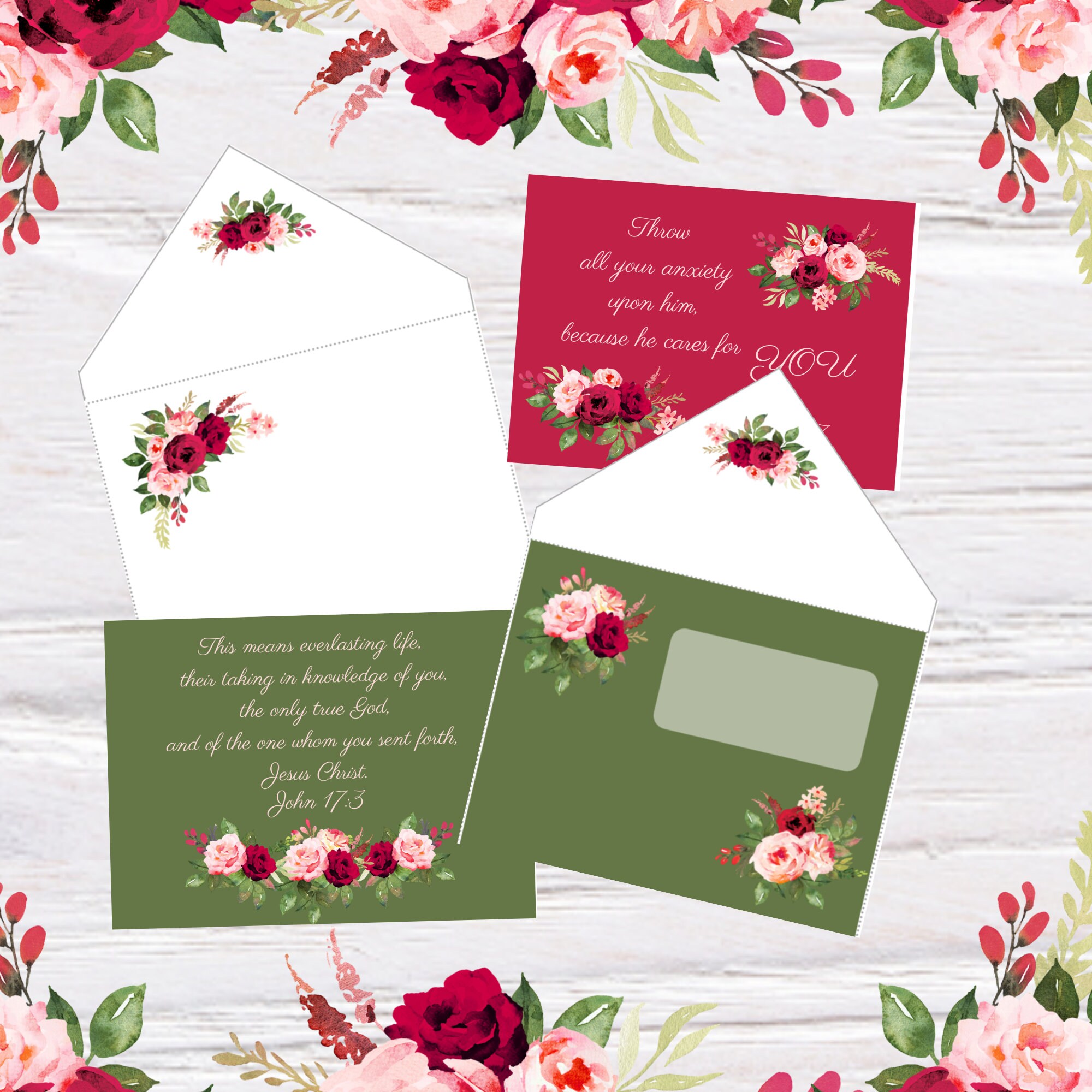 Printable Stationery Set Rose Watercolor Stationary Paper Cute - Etsy