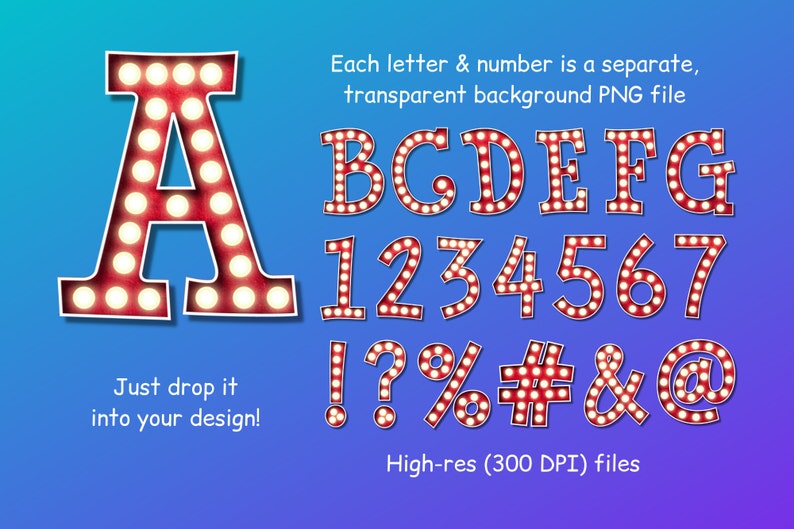 Red Marquee Letters & Numbers With Light Bulbs Retro Font Quirky Doodle ...