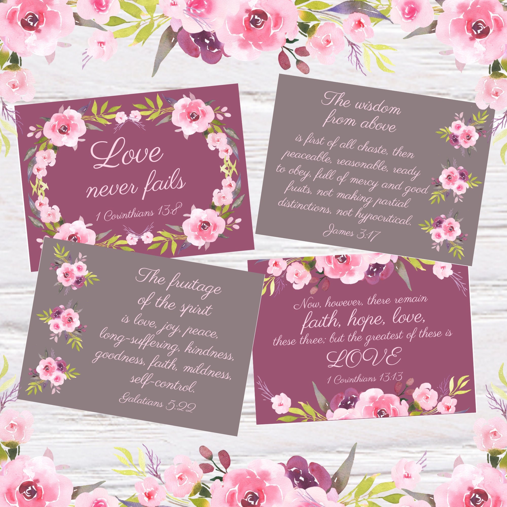 Bible Verse Cards Printable Stationery Set Rose Watercolor | Etsy