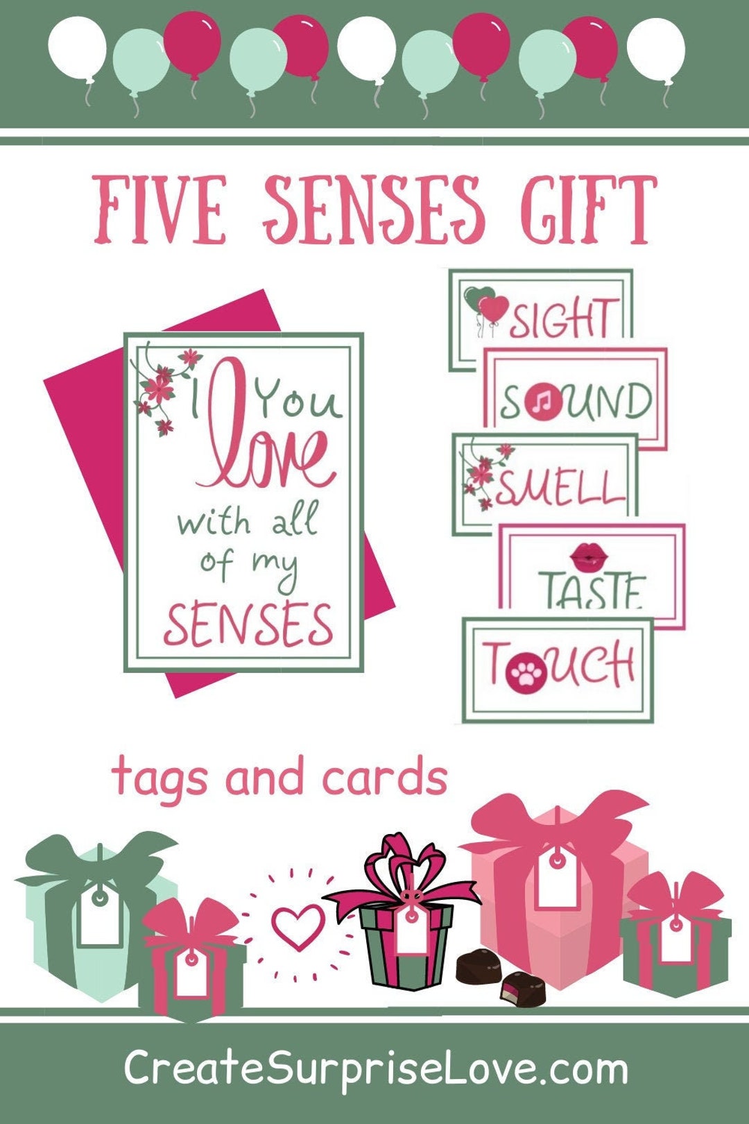 5 Senses Gift Tags Printable Labels 1st Anniversary Gift for - Etsy